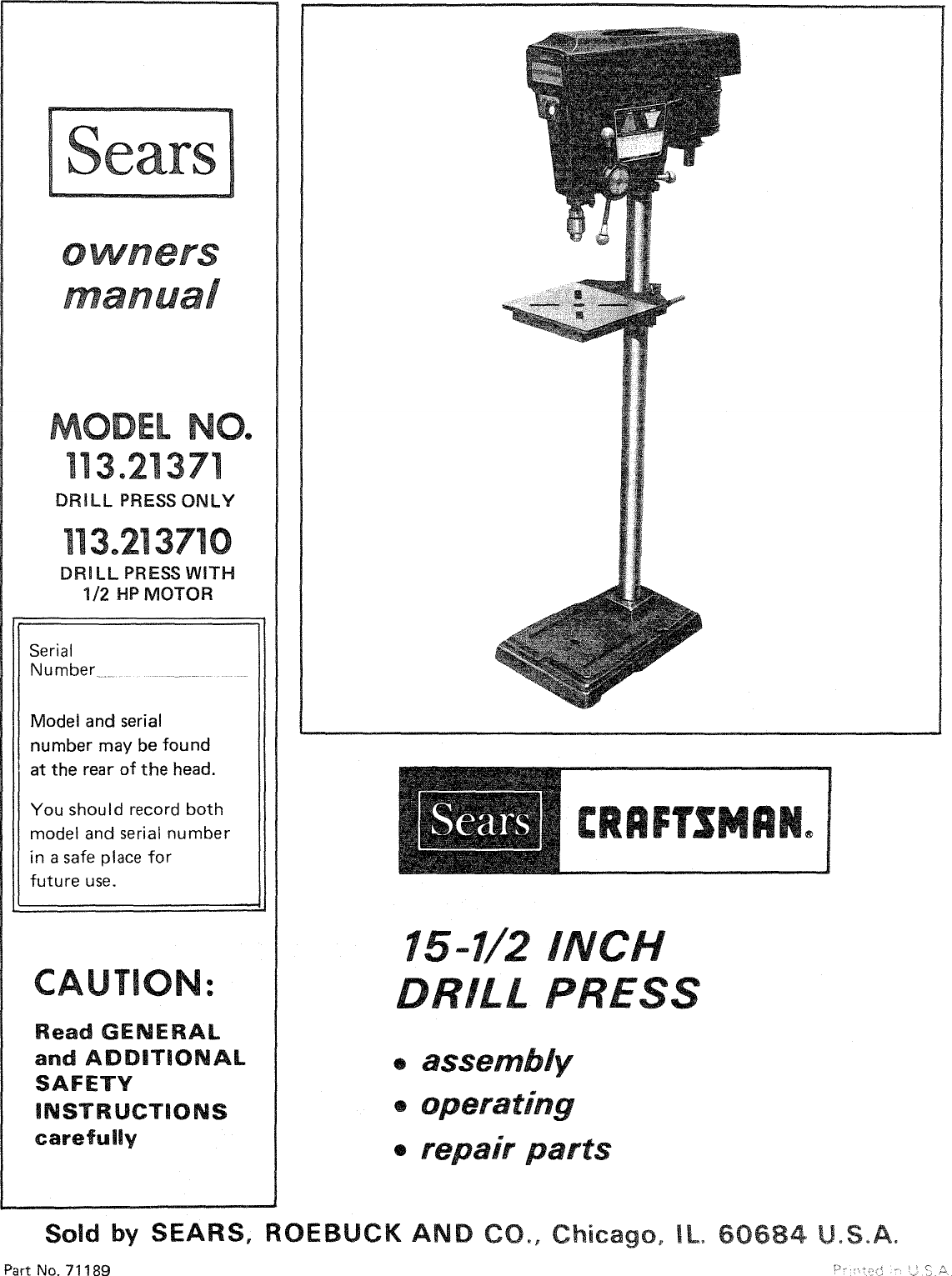 Sears 113 21371 Users Manual