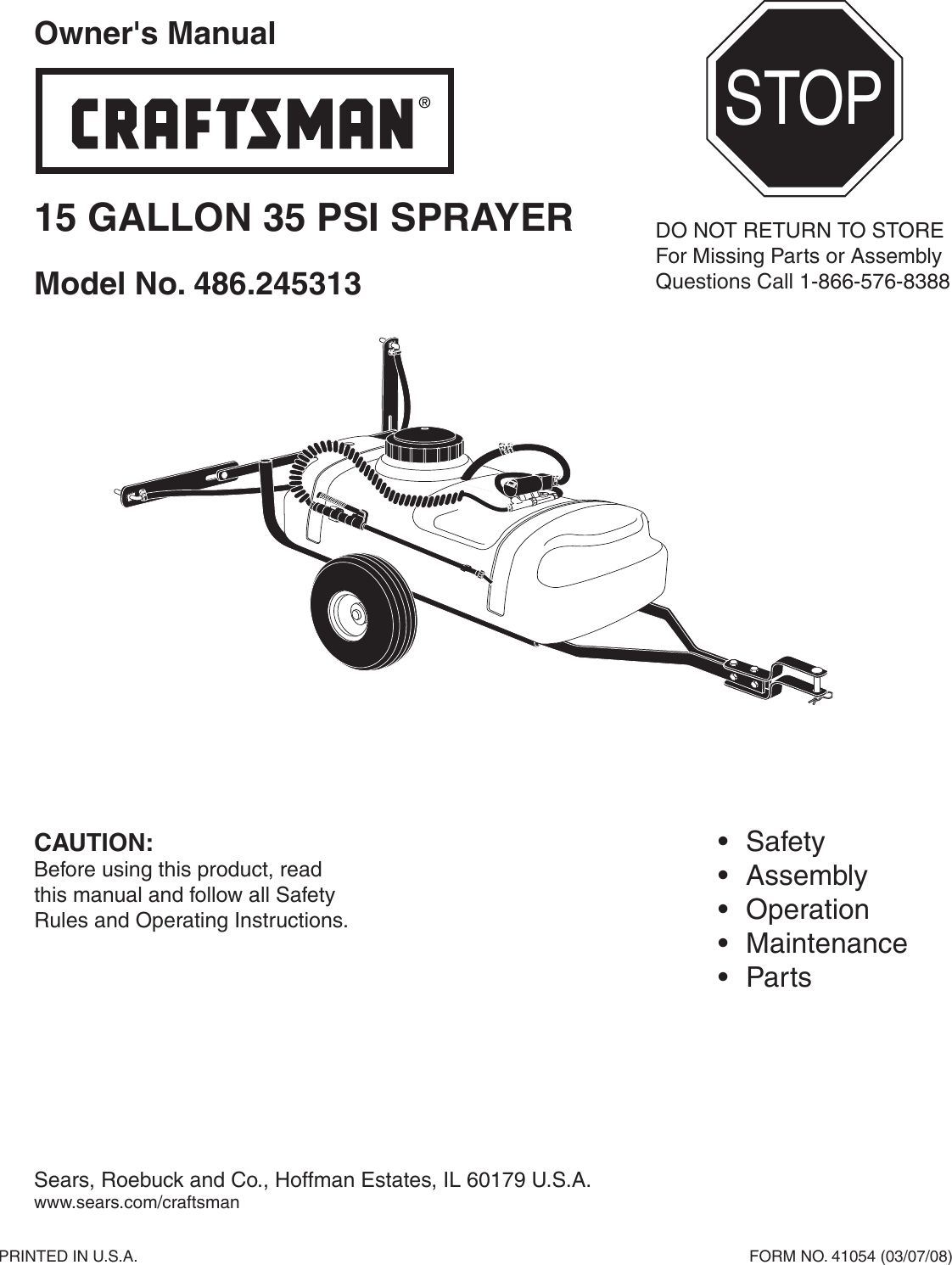 Sears Paint Sprayer 486 245313 Users Manual