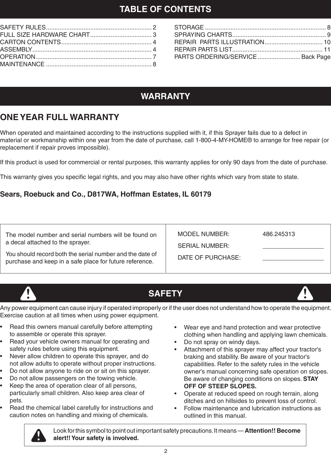 Sears Paint Sprayer 486 245313 Users Manual