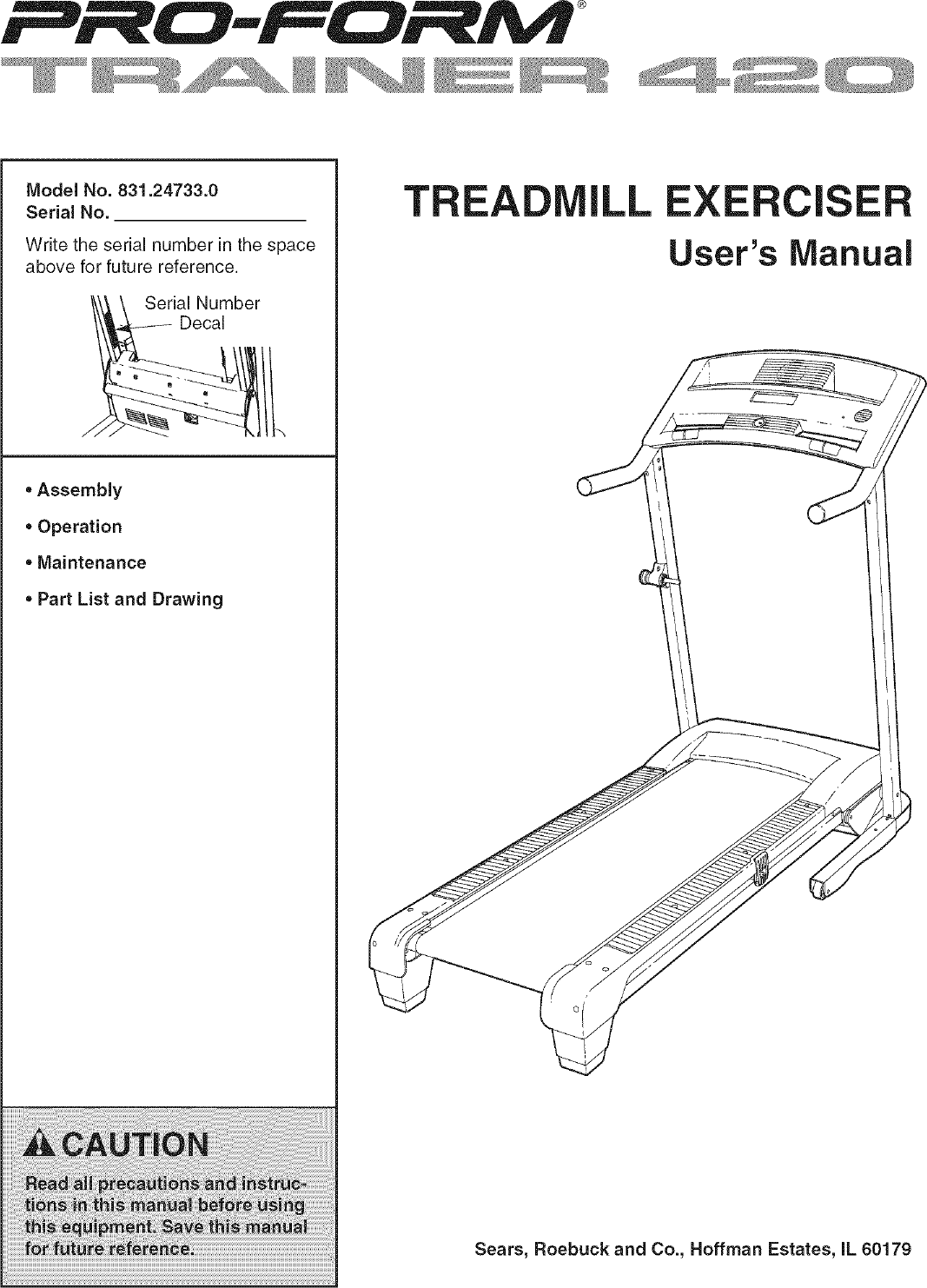 Sears Pro Form 831 24733 0 Users Manual