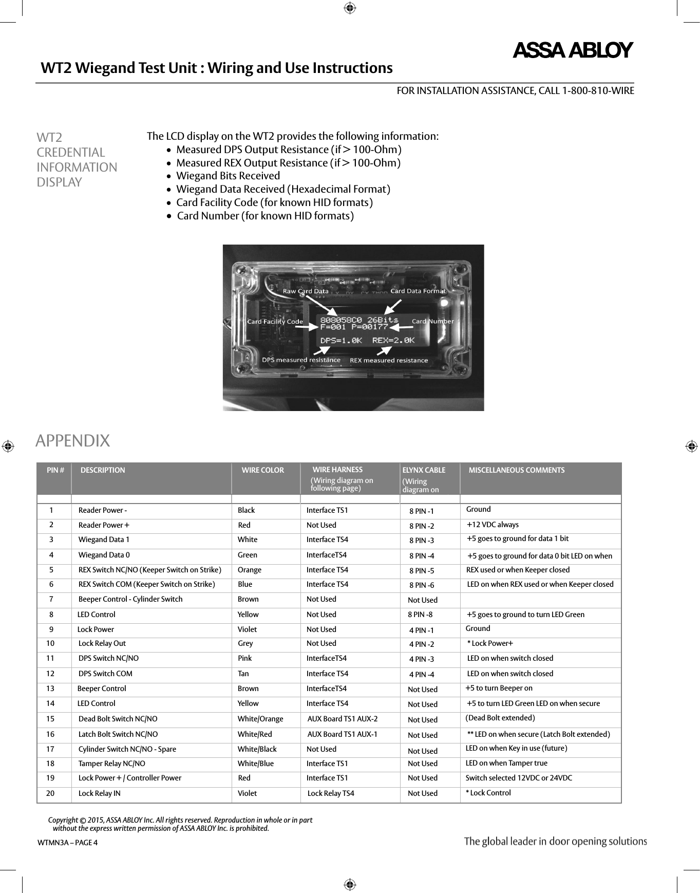 Securitron WT2 Wiring And Use Instructions WTMN3A I 500 24060