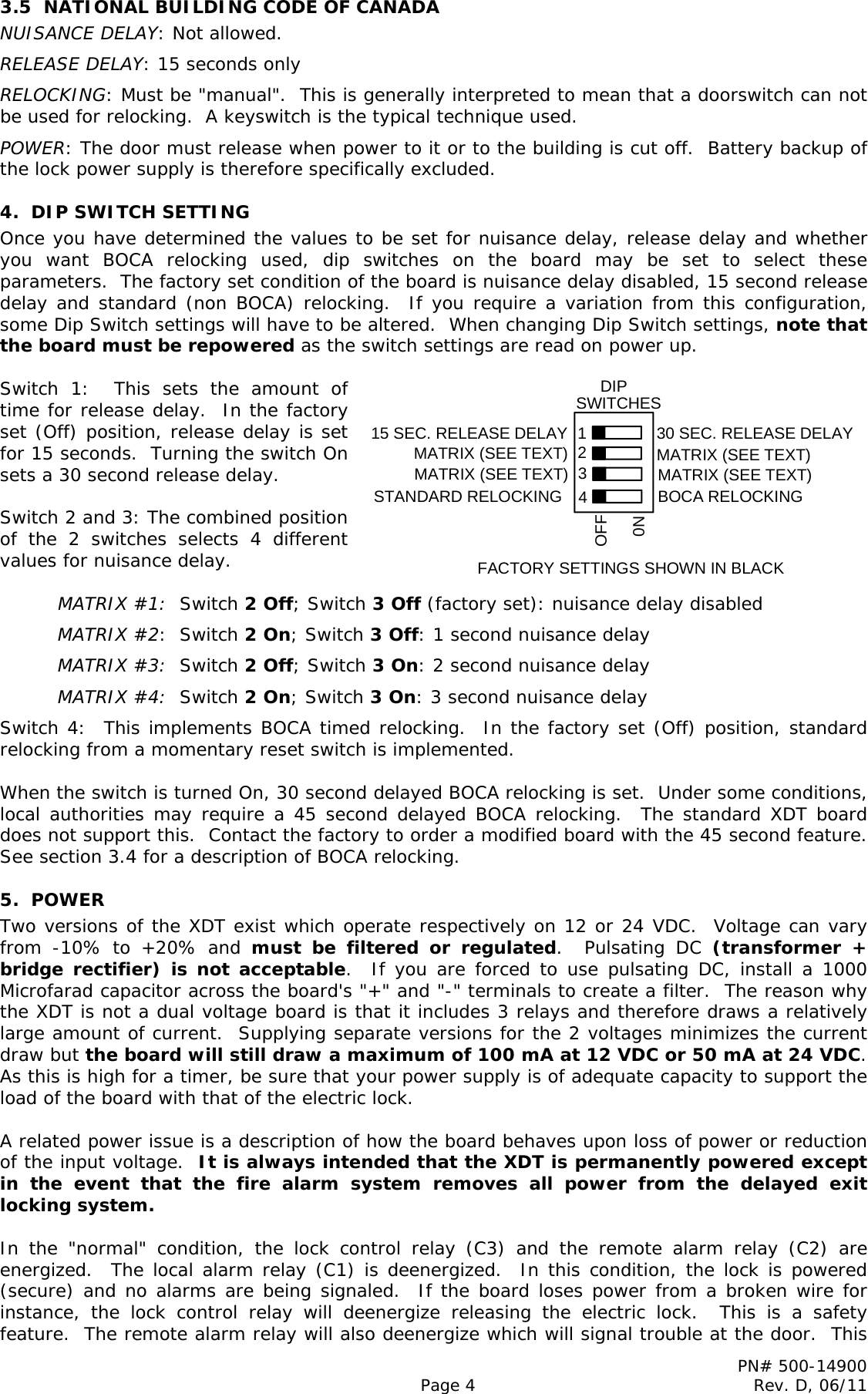 Securitron XDT SERIES 500 14900_D 12, 24 Installation And Operating ...