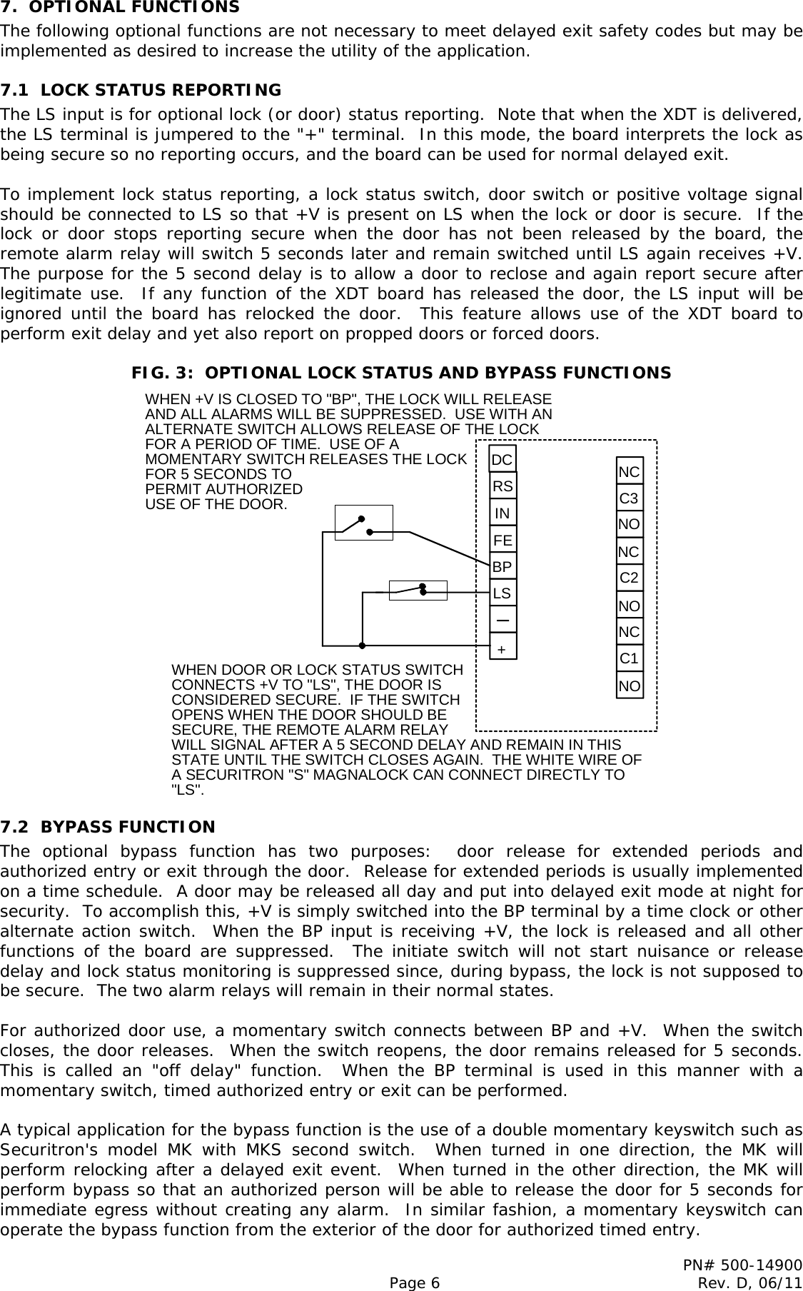 Securitron XDT SERIES 500 14900_D 12, 24 Installation And Operating ...