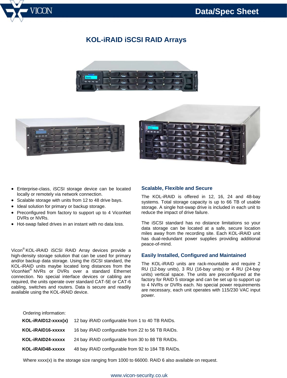 Security Kol Iraid Spec Sheet User Manual i RAID