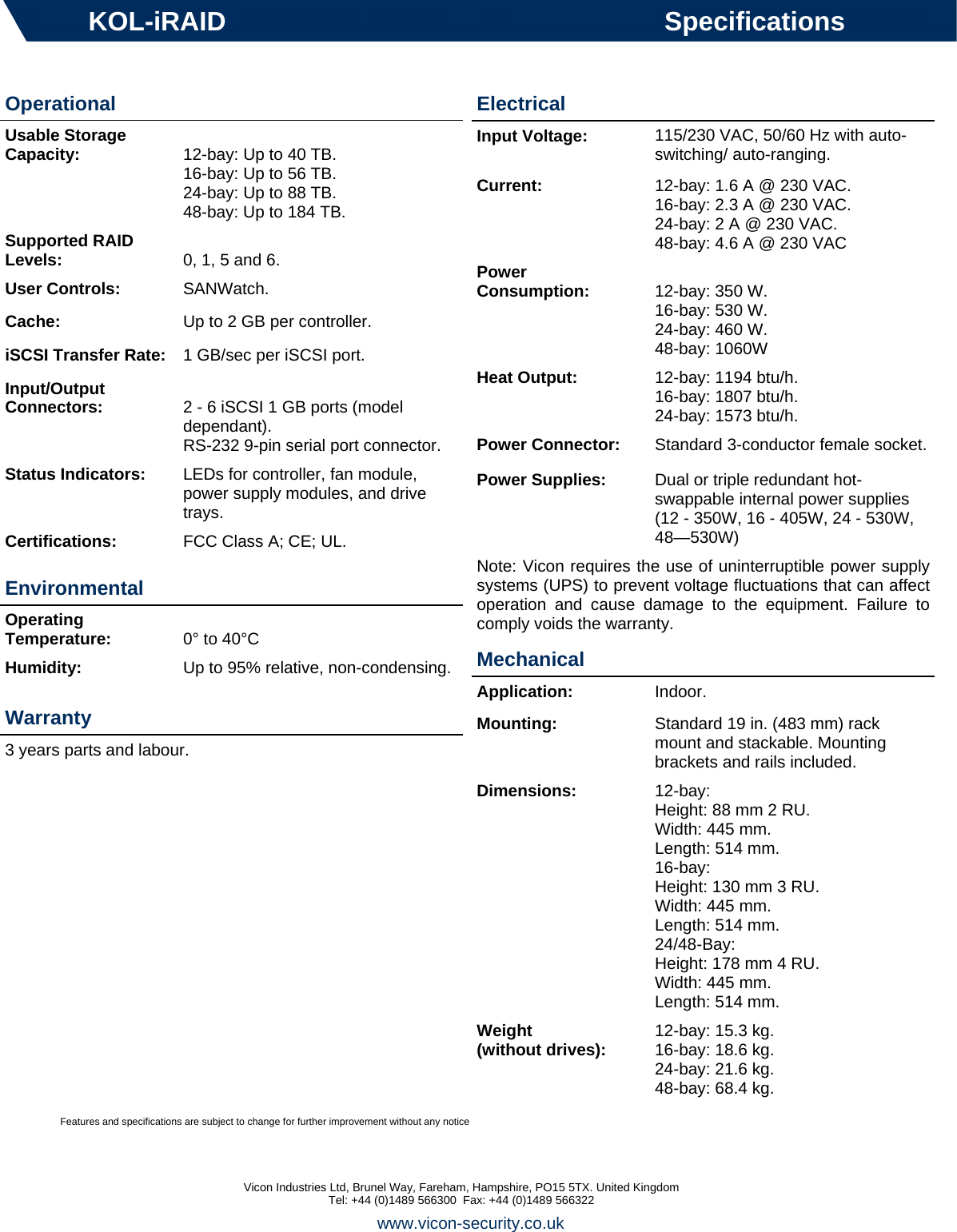 Security Kol Iraid Spec Sheet User Manual i RAID