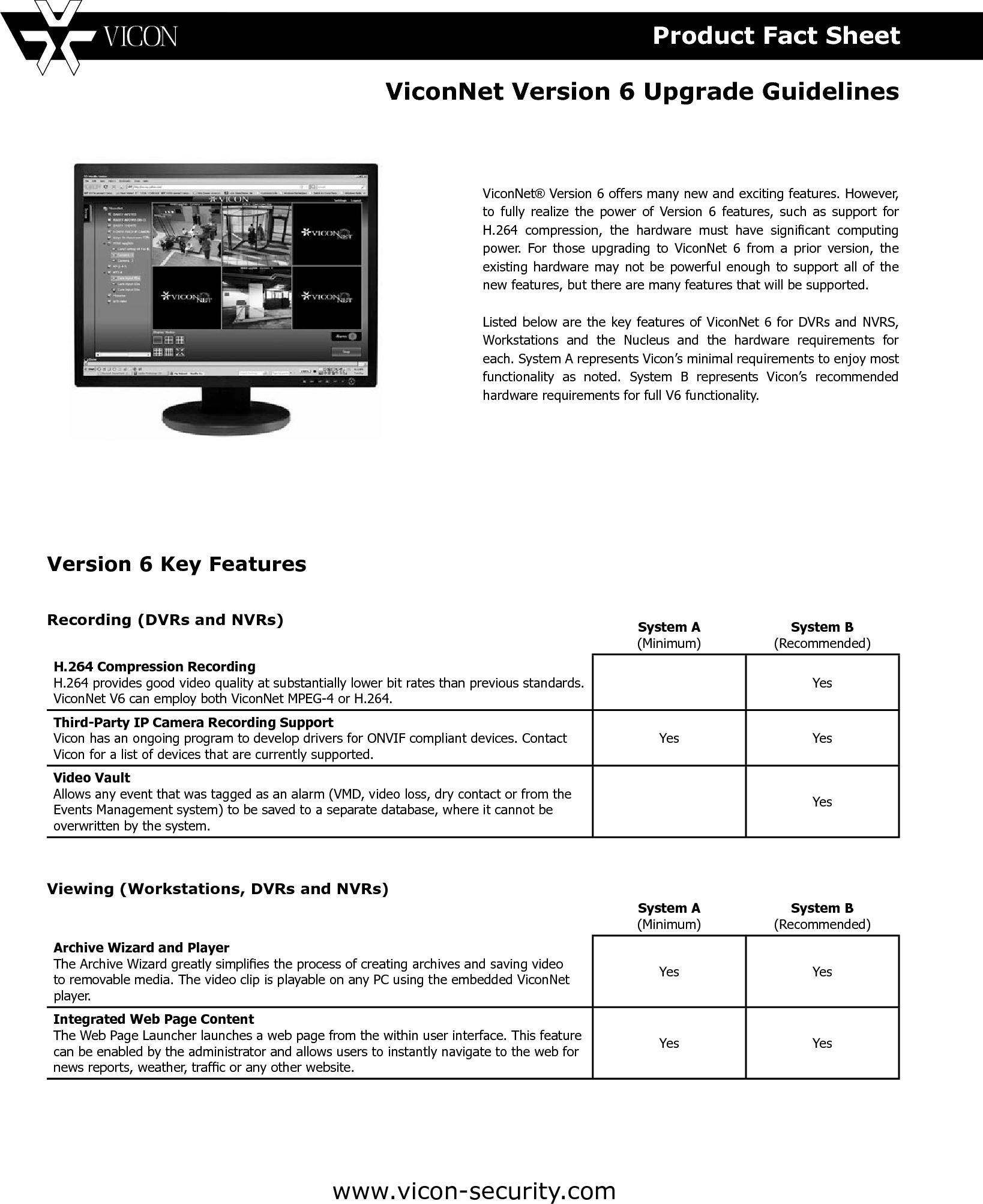 Security Viconnet V6 Upgrade Prodfacts Version 6 Product Fact Sheet ...