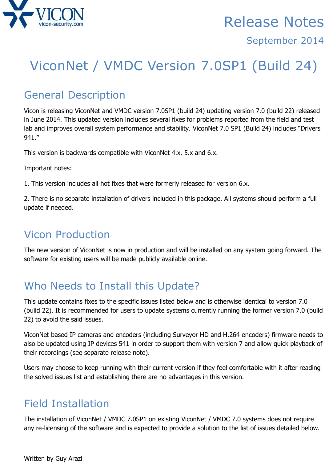 Security Viconnet Vmdc V.7.0Sp1 (7.0.24) Release Notes Sept 8 2014 User ...