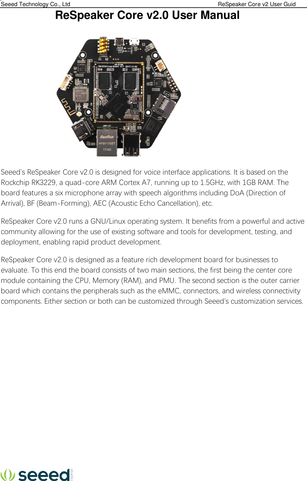 Seeed Technology RESPEAKERV2 An Open Modular Voice Interface to Hack ...