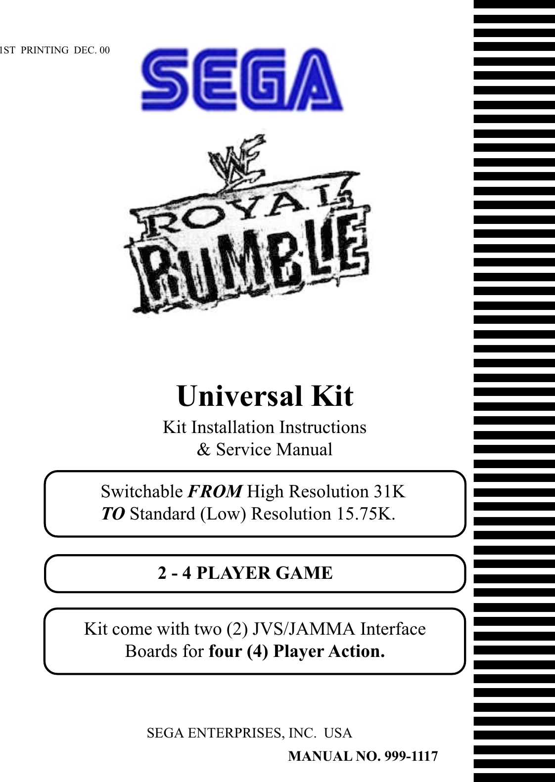 Sega Royal Rumble 999 1117 Users Manual Cover
