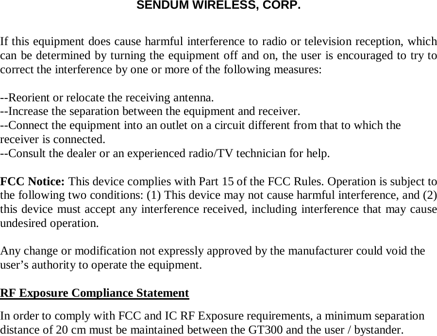 Sendum Wireless 6055M-GT300 GLOBAL ASSET TRACKING DEVICE User Manual ...