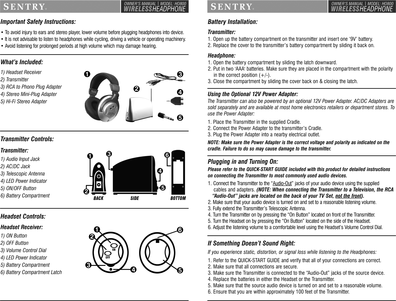 Sentry Industries Ho800 Users Manual HO800_Instructions 1