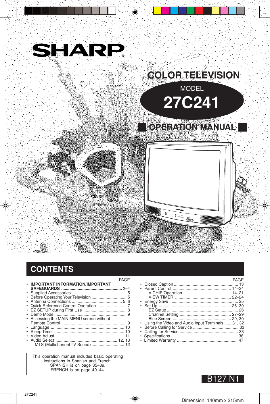 Sharp 27C241 Operation Manual 27C241Operation
