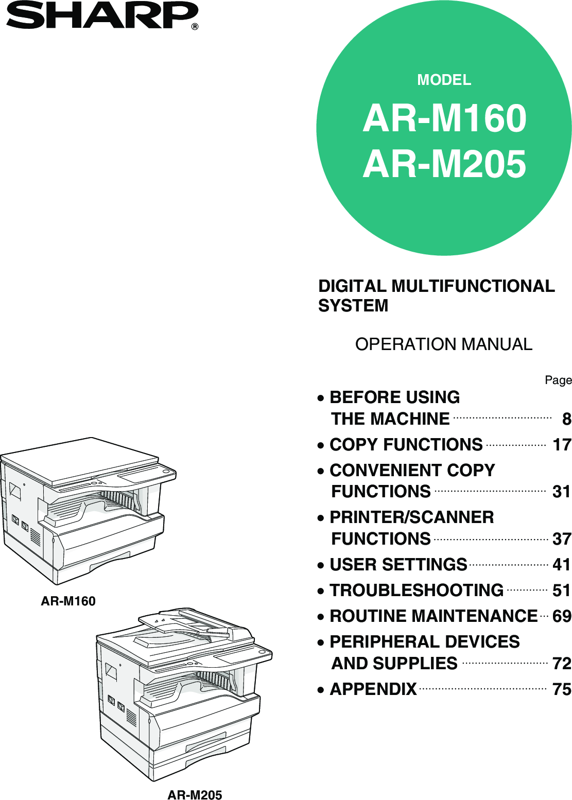 Sharp AR M160 M160/M205 Operation Manual GB User To The 22bdffb9 bb2f 4ea2 818b 553b3f1b57eb