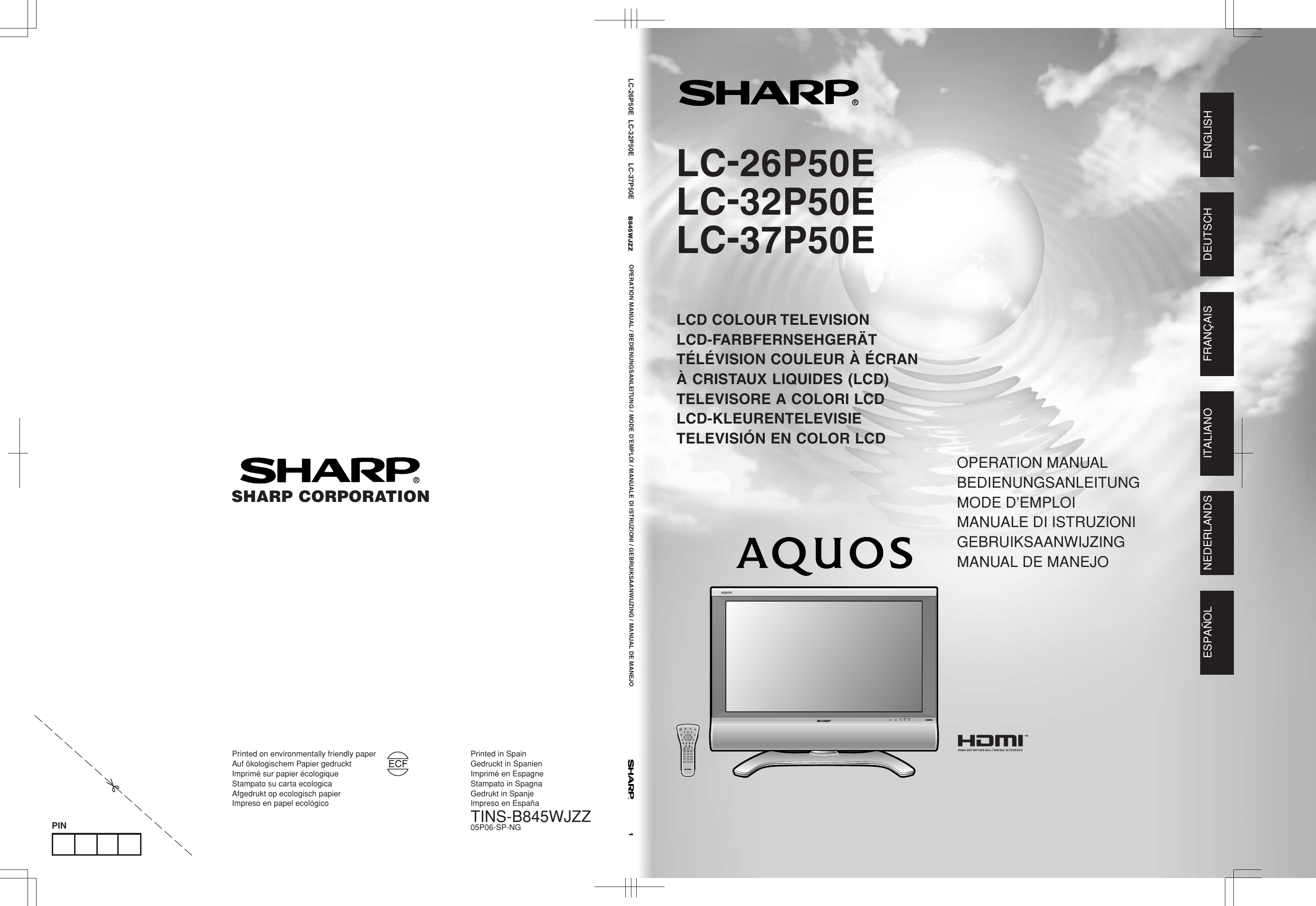 Sharp LC 26P50E 26/32/37P50E Operation Manual GB User To The 74ef88be ...