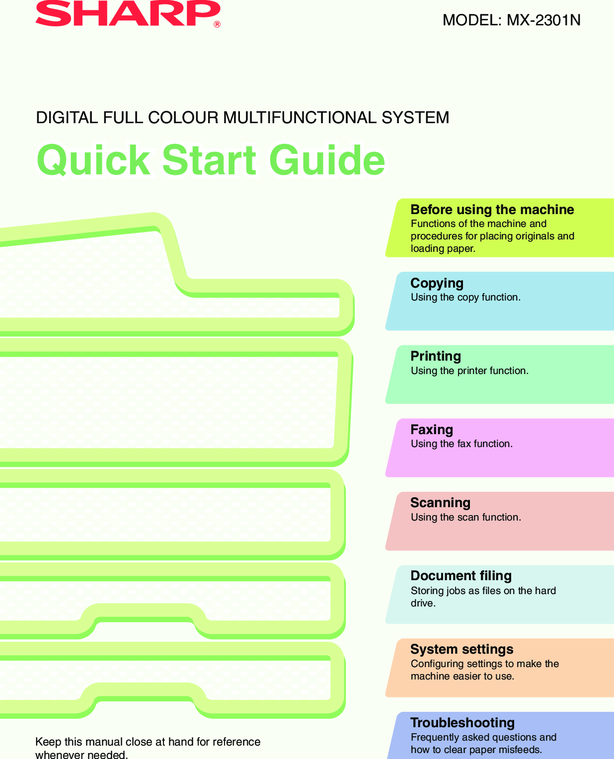 Sharp MX 2301N Operation Manual Quick Start Guide GB User To The ...