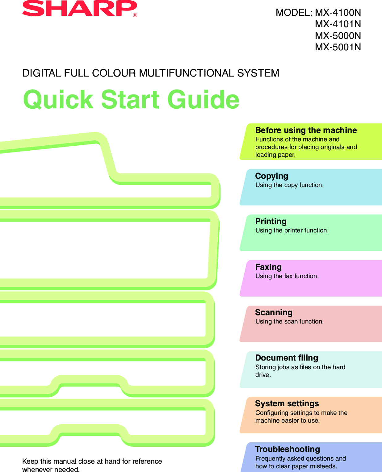 Sharp MX 5000N 4100N/4101N/5000N/5001N Operation Manual Quick Start Guide GB User To The ...