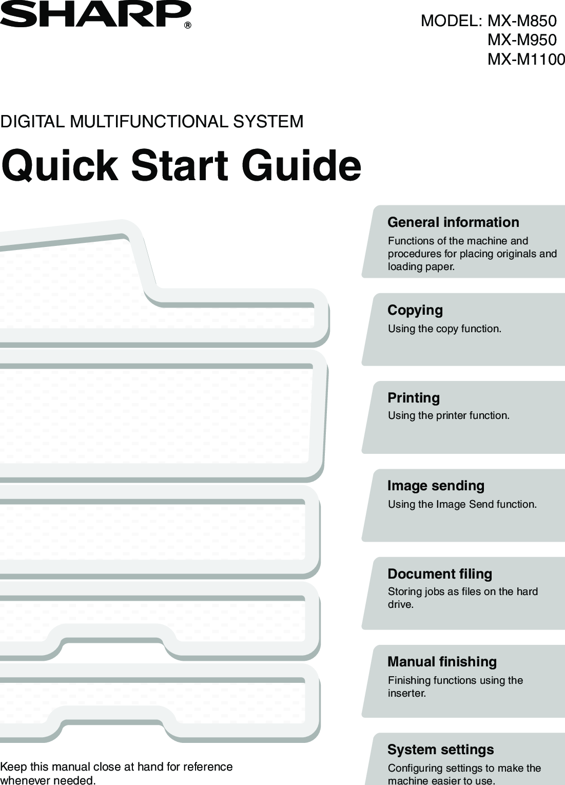 Sharp MX M1100 M850/M950/M1100 Operation Manual Quick Start Guide GB ...