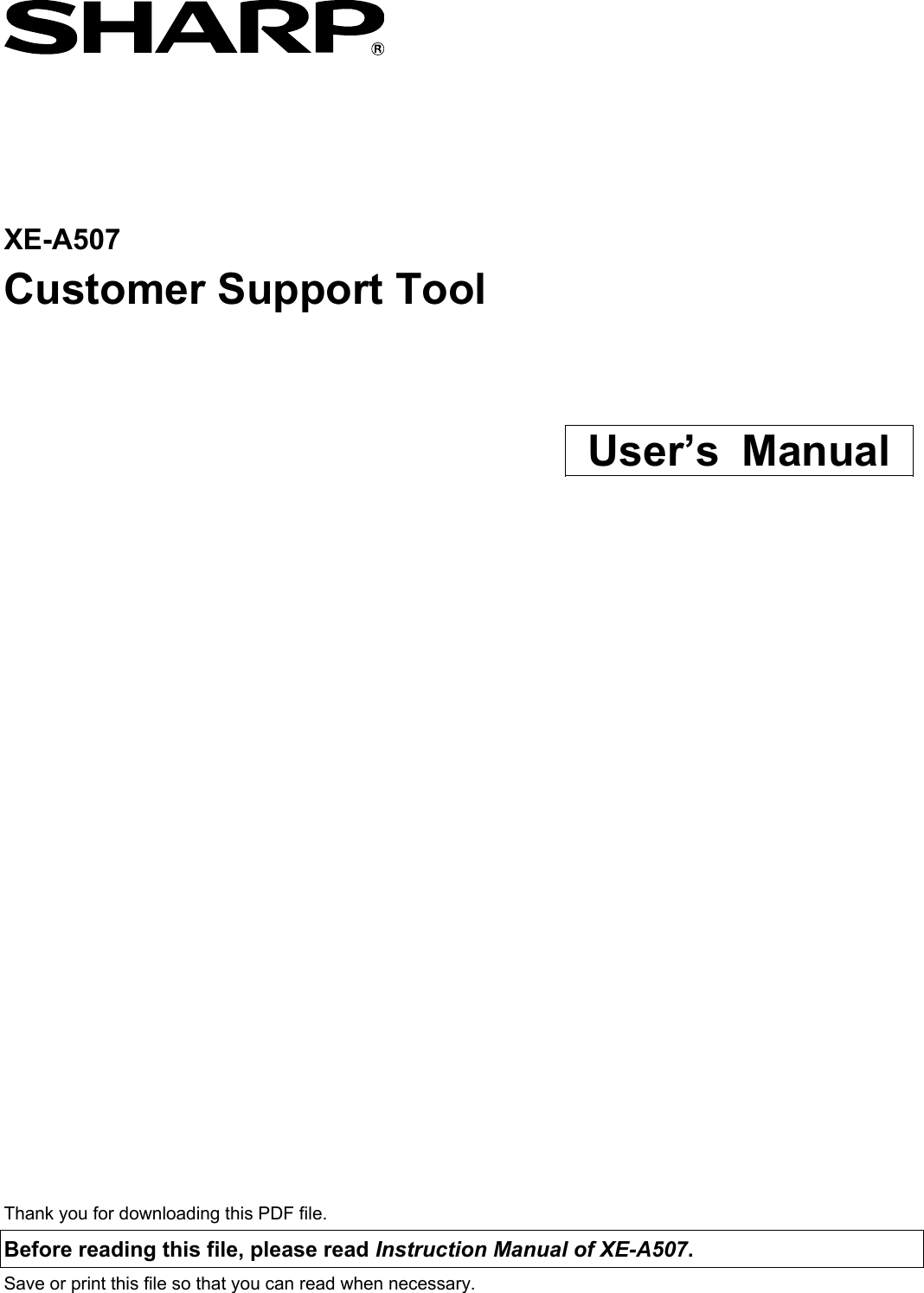 Sharp Xe A507 Owners Manual