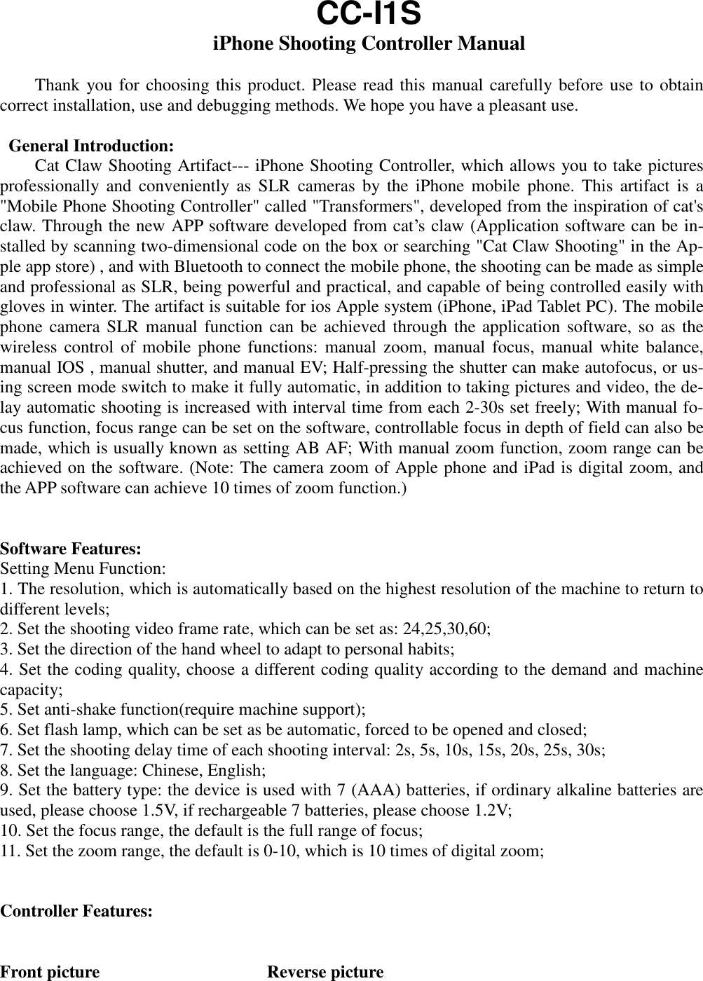 ShenZhen JIALIMAN Technology CC-I1S Catclaw IPhone DSLR Transformer ...