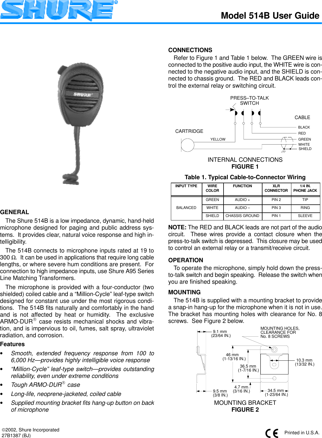 Shure 514B Users Manual 27b1387
