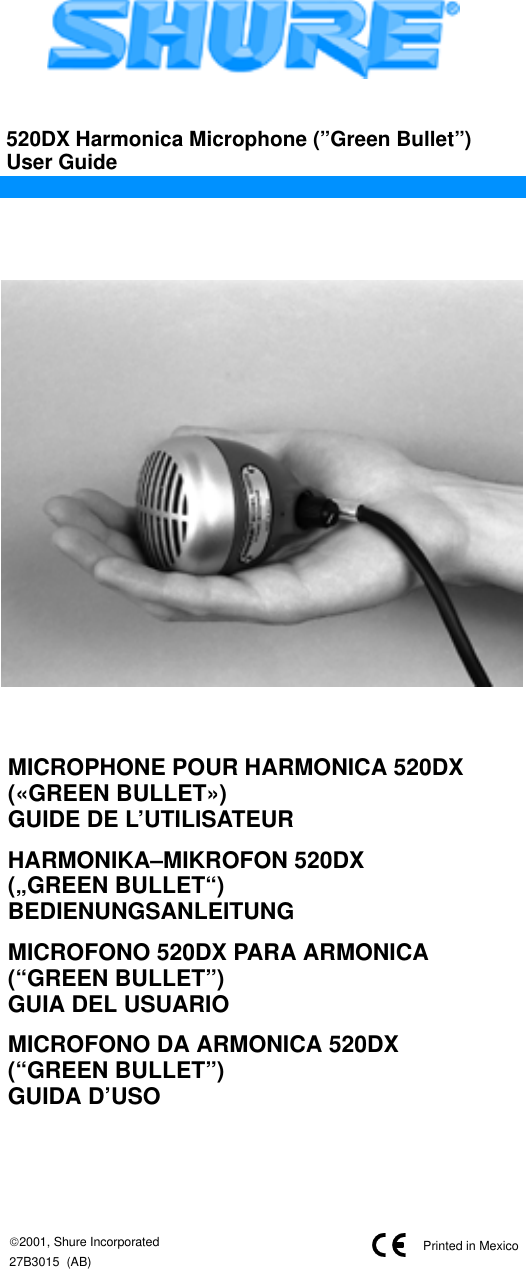 Shure Harmonica Microphone 520Dx Users Manual 27b3015