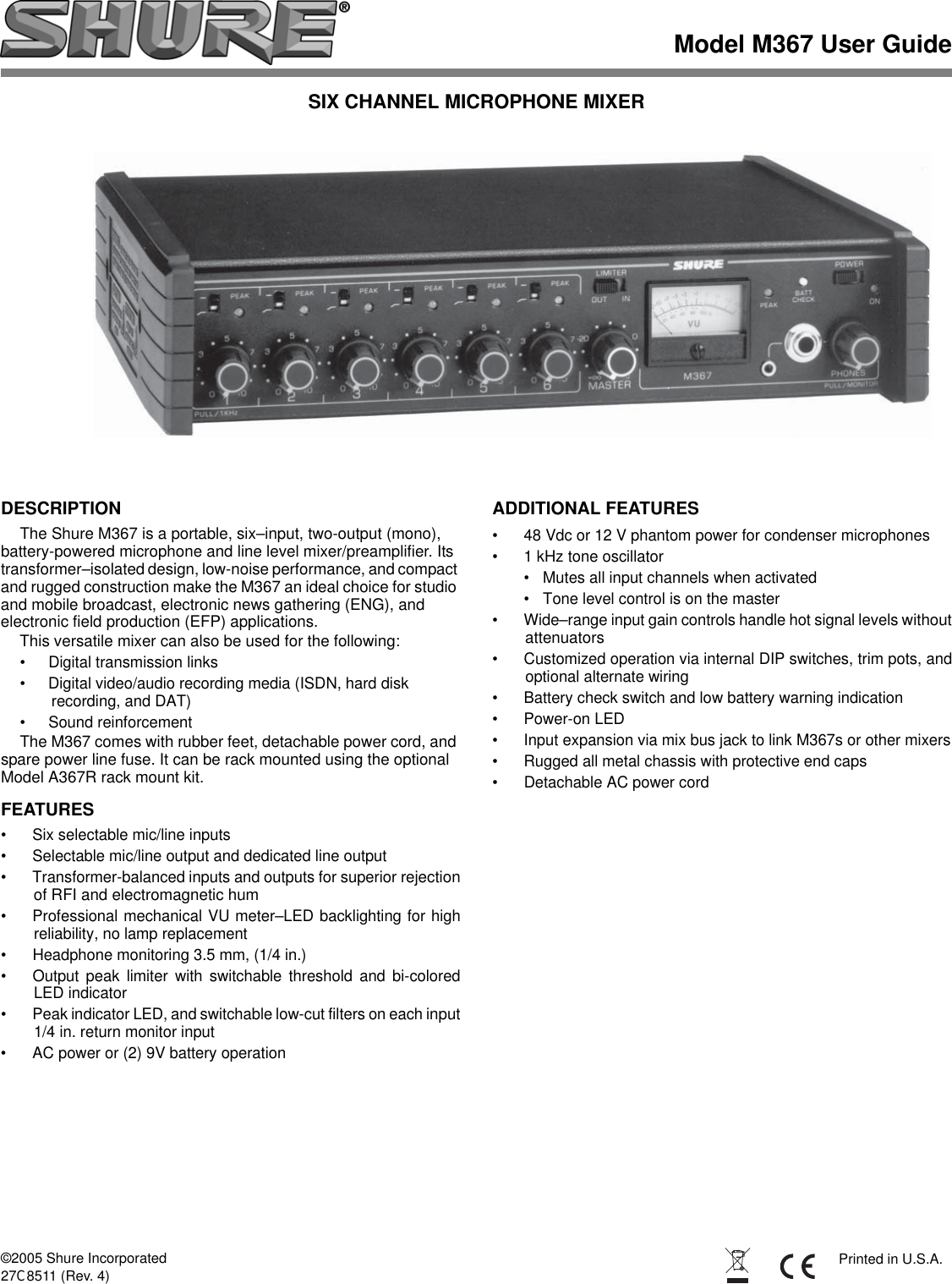Shure M367 Users Manual M367_international