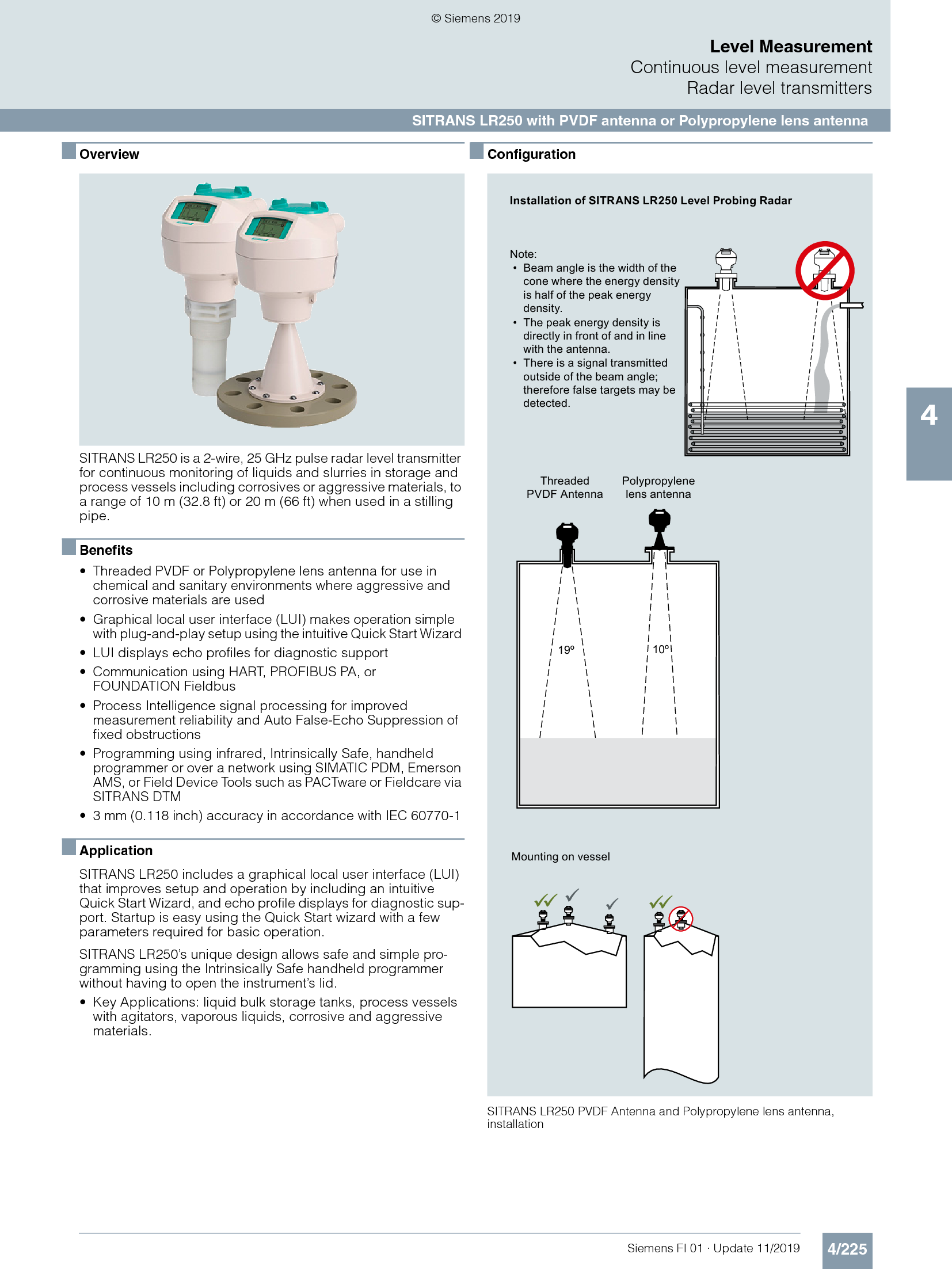 Siemens Canada Siemens Milltronics Process Instruments LR250 SITRANS LR250 Level Probing Radar ...