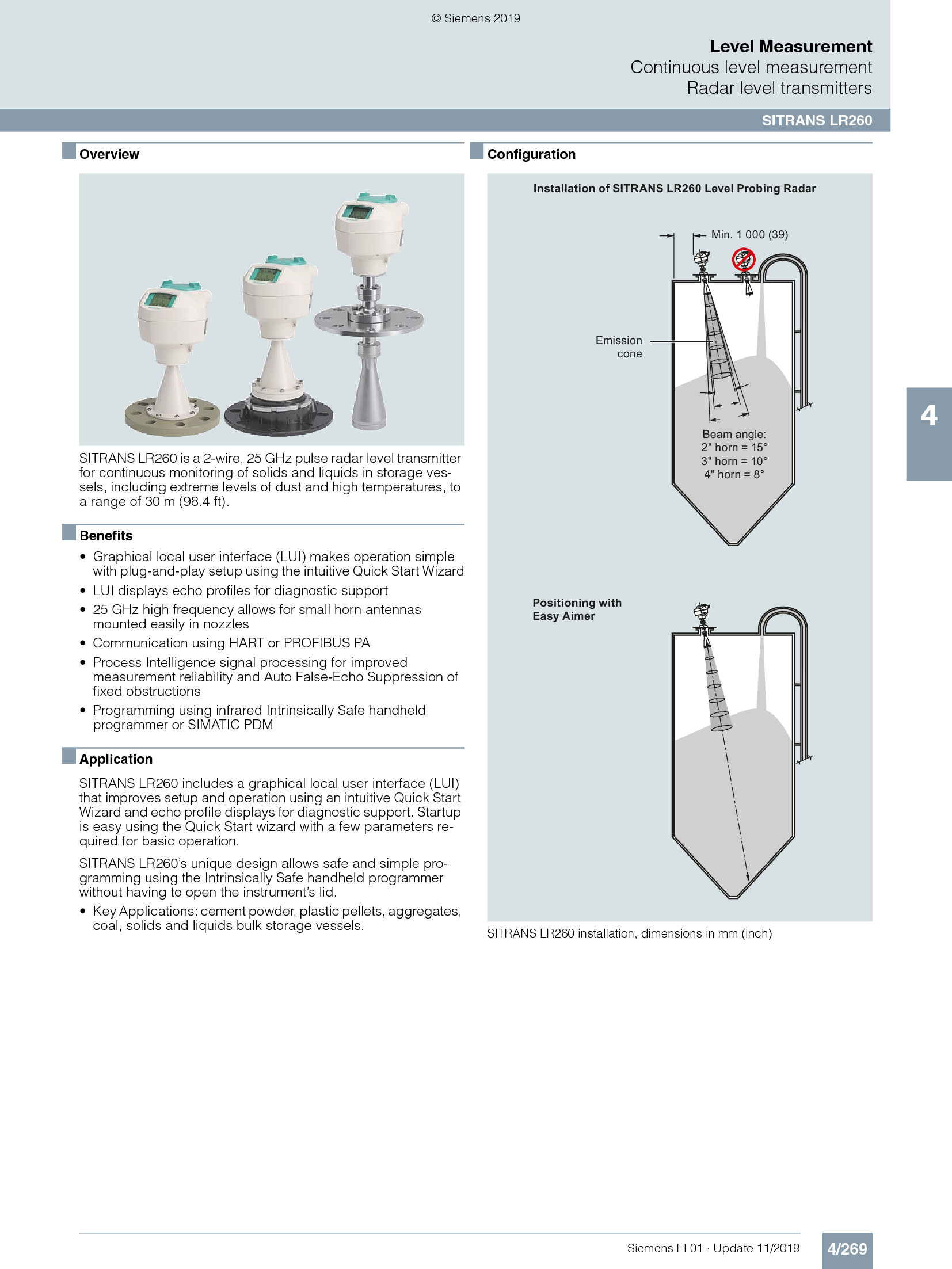 Siemens Canada Siemens Milltronics Process Instruments LR260 SITRANS LR260 Level Probing Radar ...