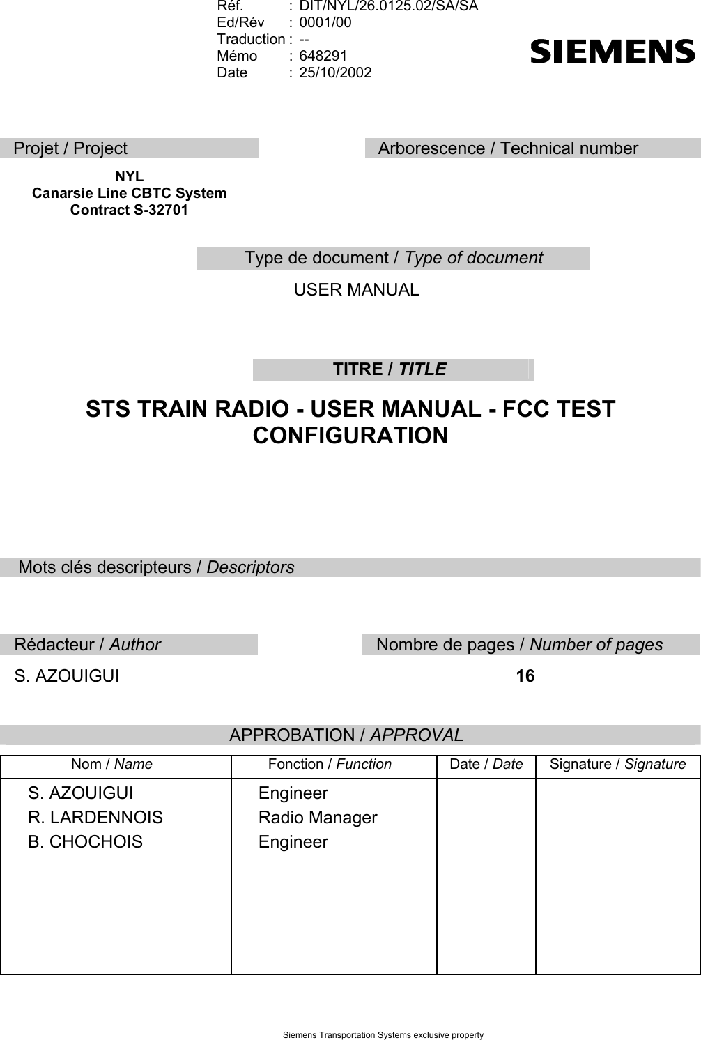 Siemens Transportation Systems CARBORNE Transportation Control System ...