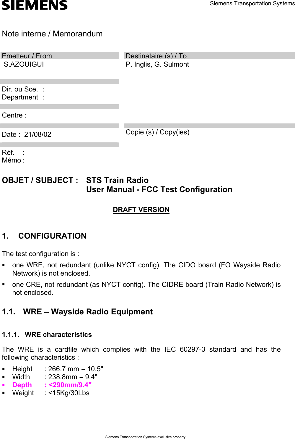 Siemens Transportation Systems WAYSIDE Transportation Control System ...