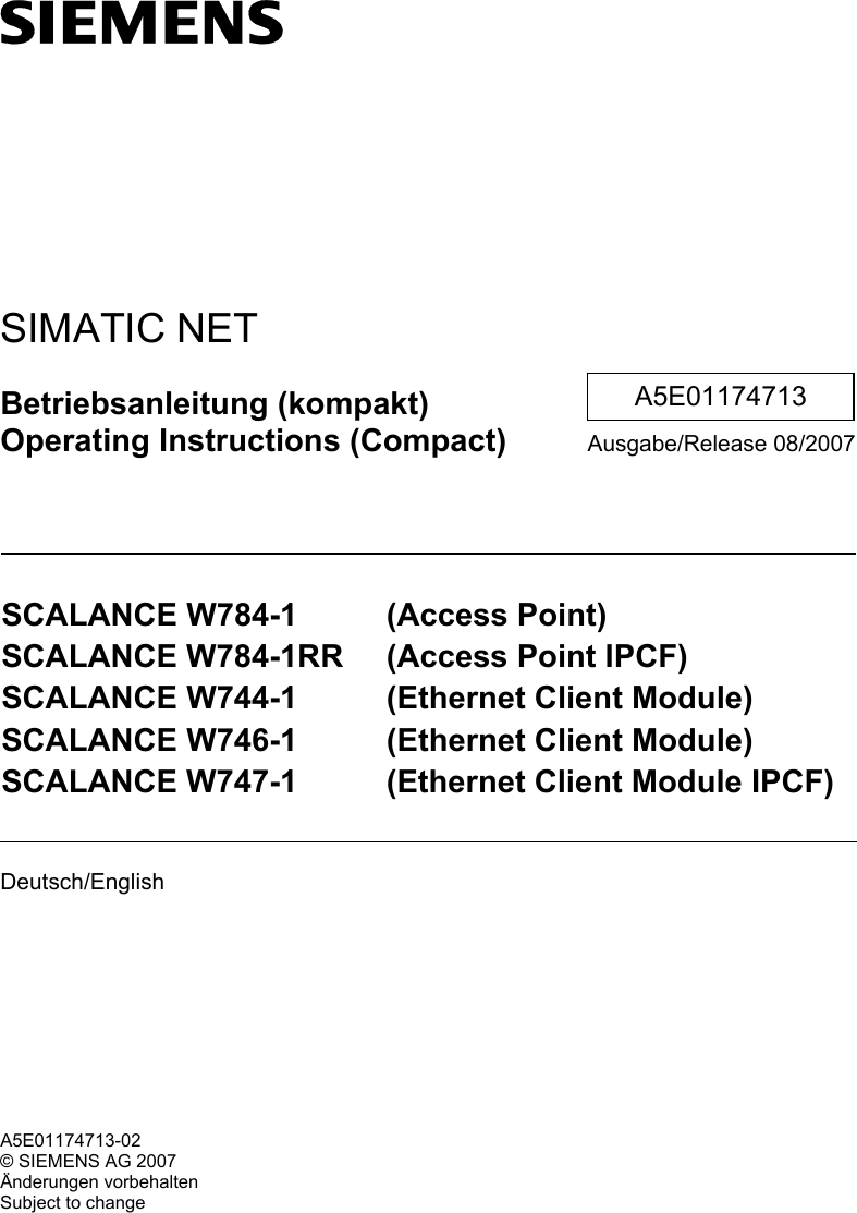 Siemens LAP-V1 Wireless LAN Access Point User Manual