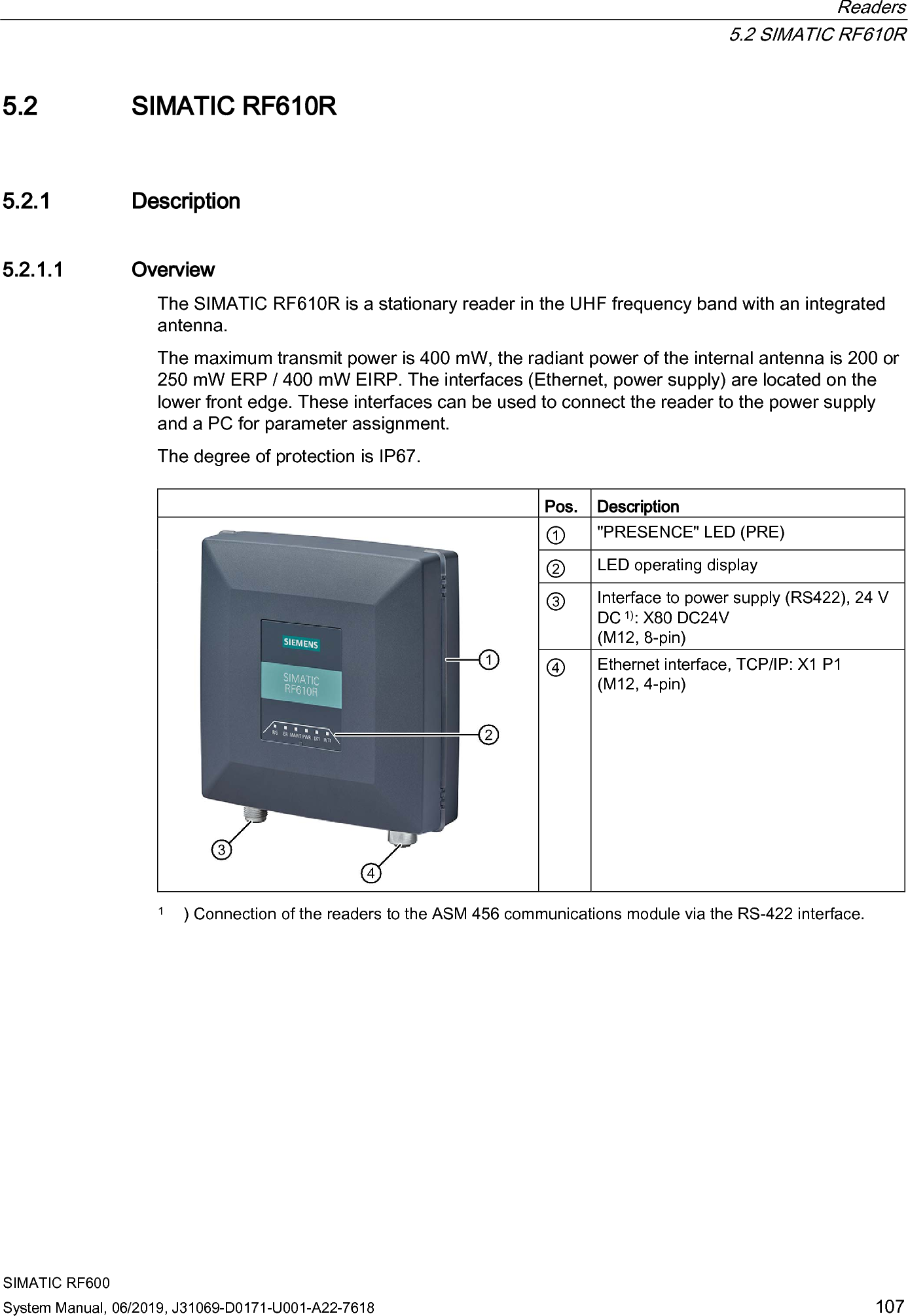 Siemens RF610R Wireless Reader User Manual