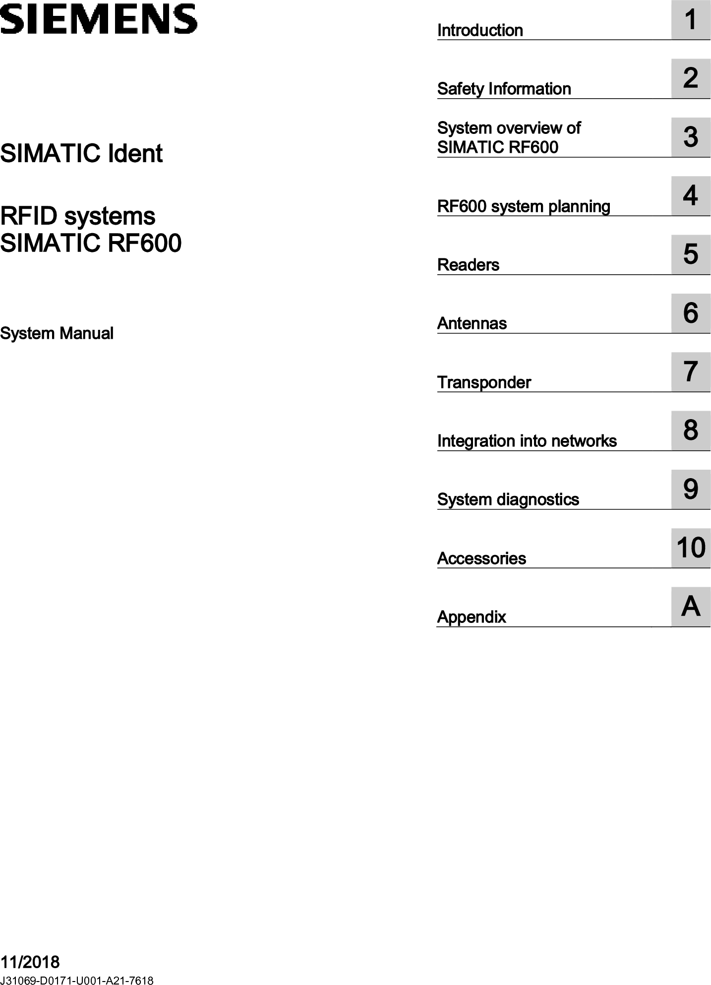 Siemens RF615R Wireless Reader User Manual SIMATIC RF600