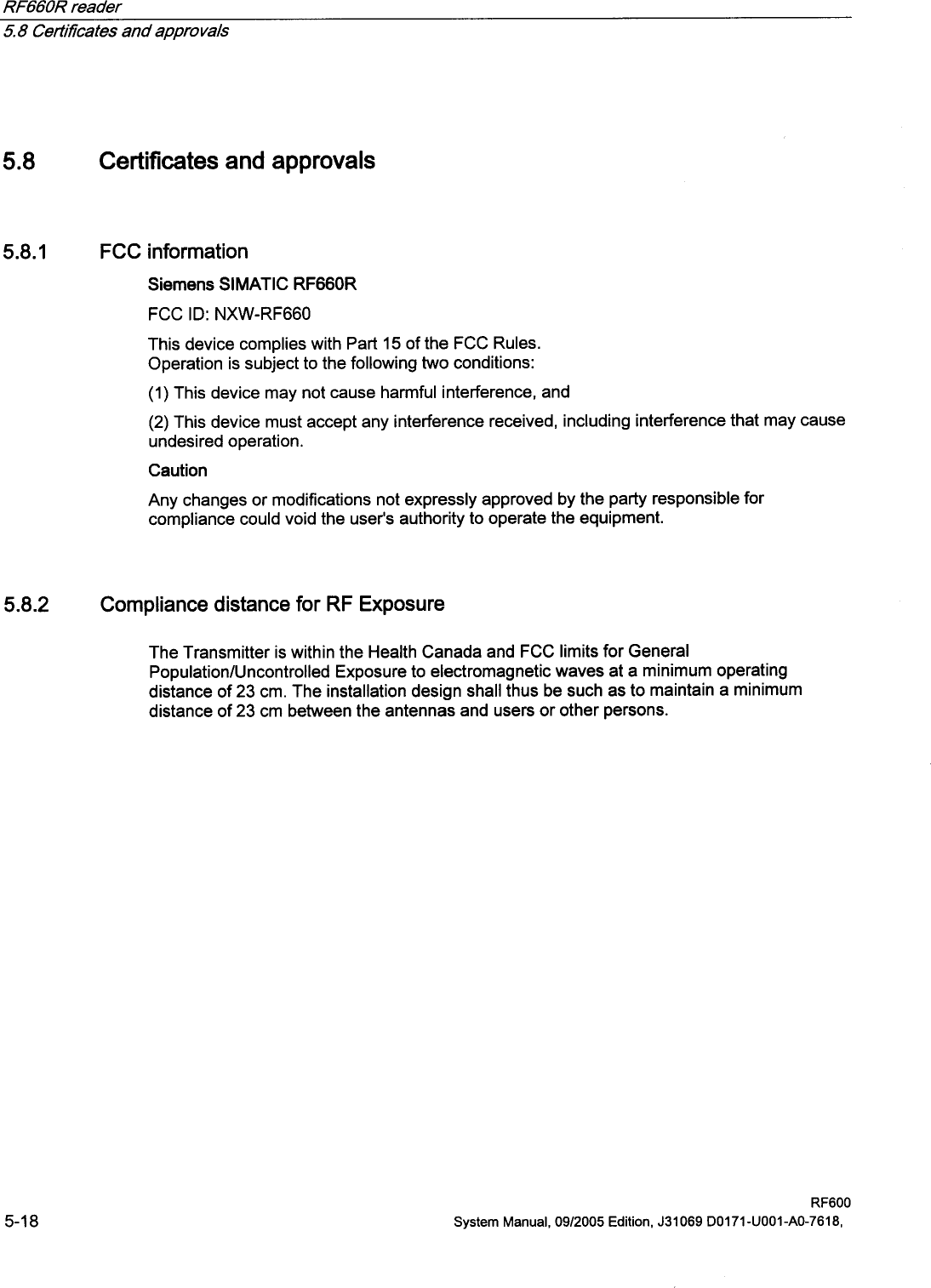 Siemens RF660 RFID reader User Manual FCC information