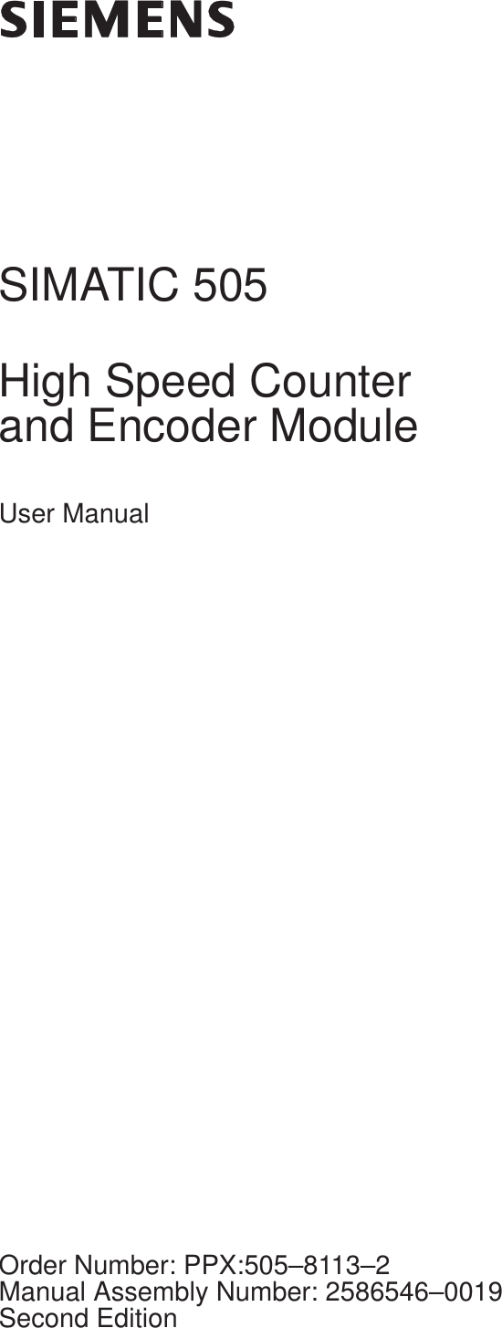 Siemens High Speed Counter And Encoder Module Simatic 505 Users Manual User