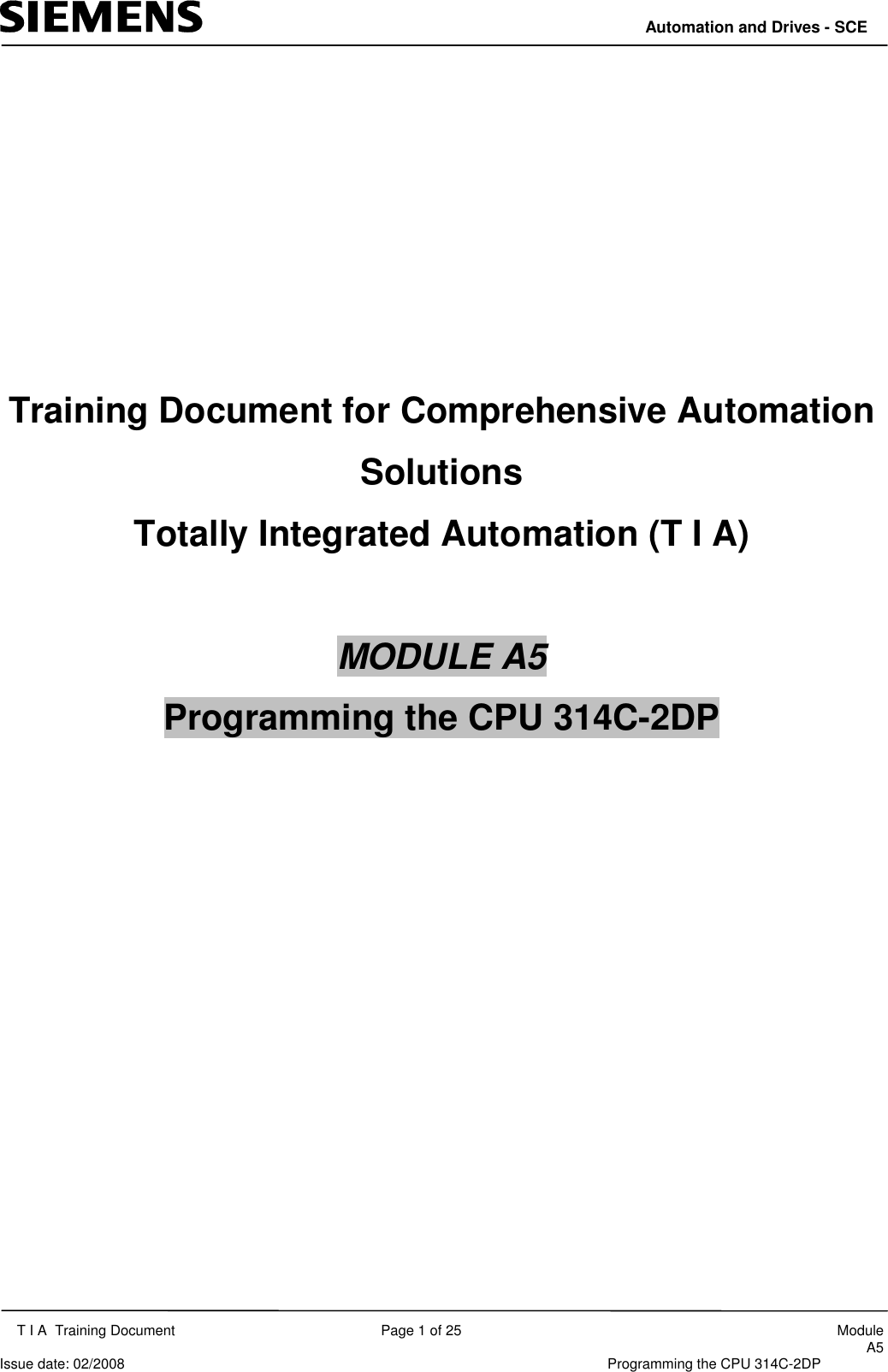 Siemens Laptop Programming The Cpu 314C 2Dp Users Manual Modul_A05