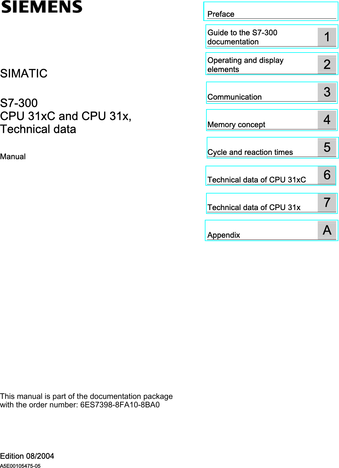 Siemens Simatic S7 300 Cpu 31Xc And 31X Users Manual 31x, Technical Data