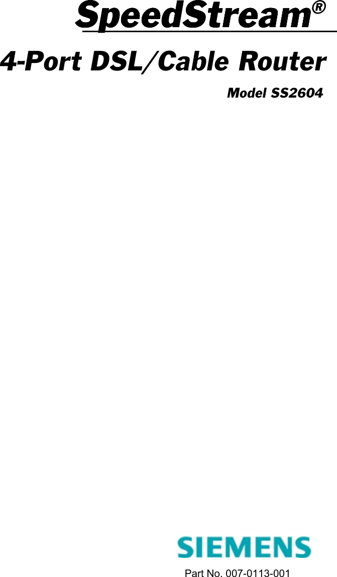Siemens Speedstream Ss2604 Users Manual DSL/Cable Router