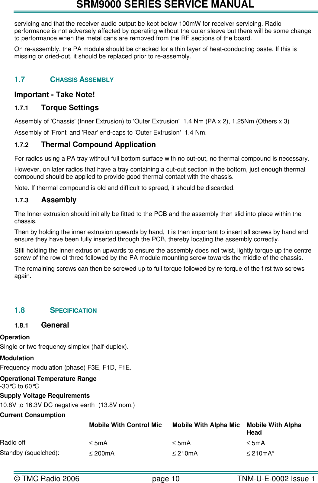 Simoco Australasia SRM9000TU UHF MOBILE TRANSCEIVER User Manual SERVICE ...