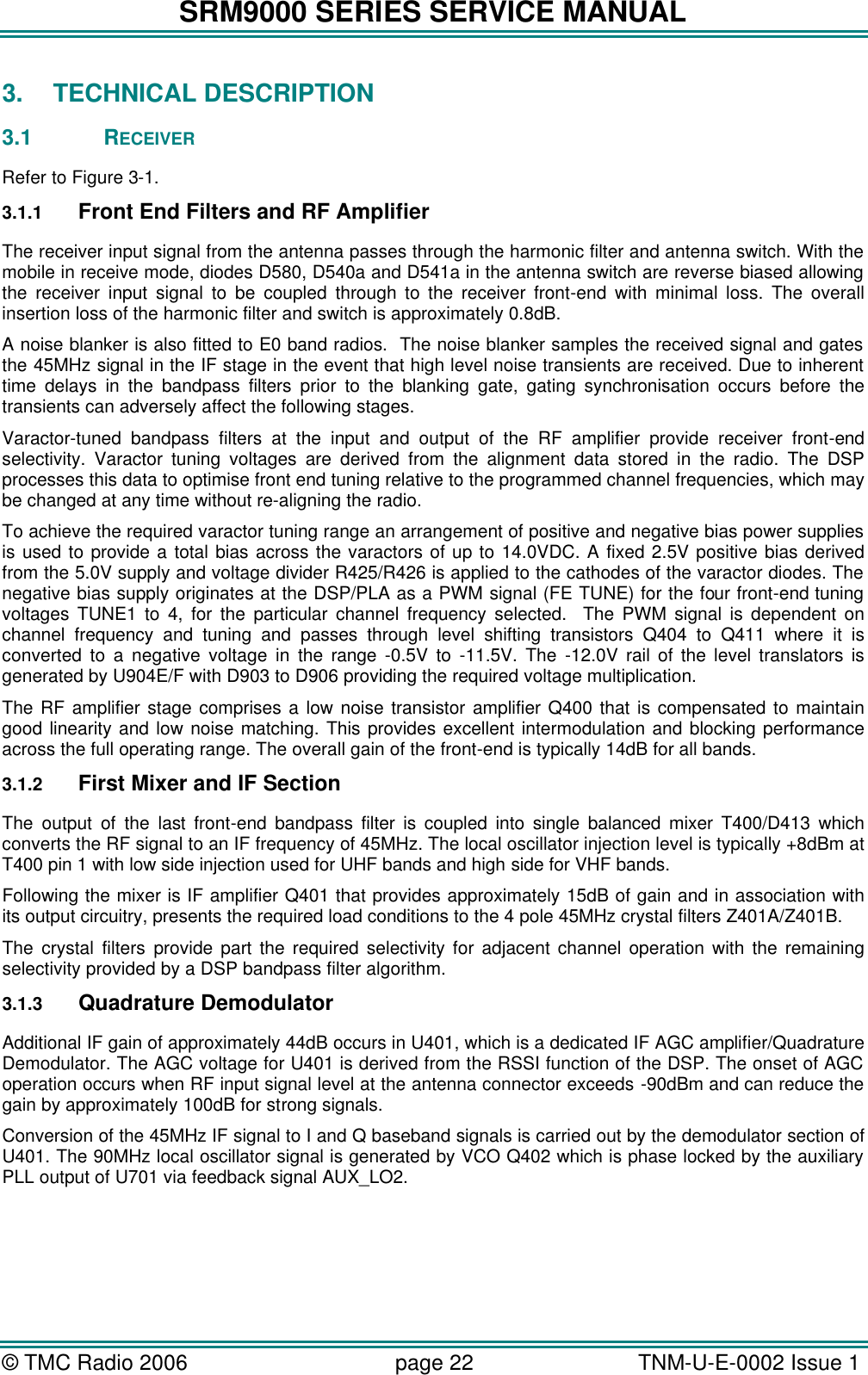 Simoco Australasia SRM9000TU UHF MOBILE TRANSCEIVER User Manual SERVICE ...