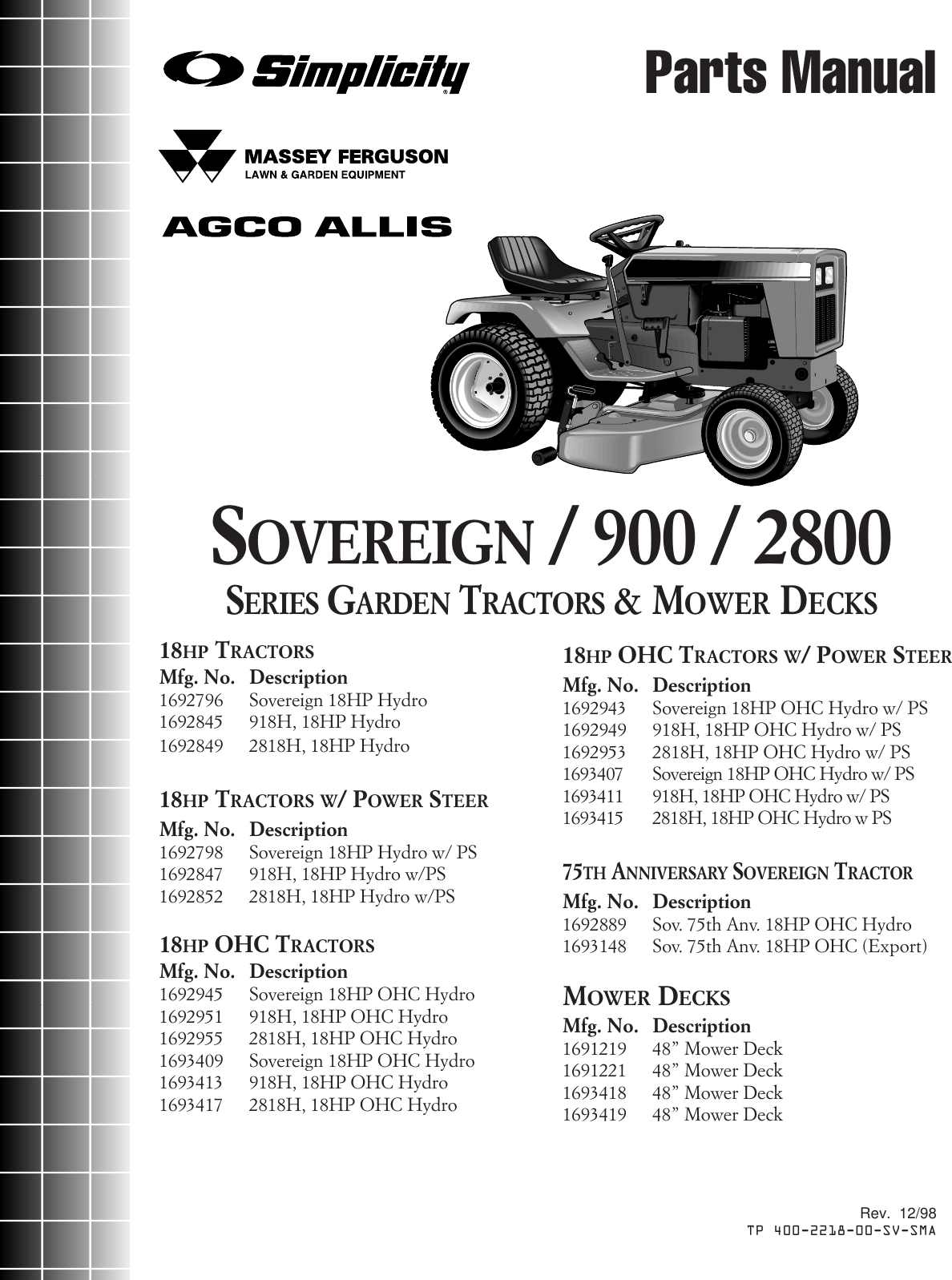 Simplicity Sovereign Tp 400 2218 00 Sv Sma Users Manual TP_400_2218_00 ...