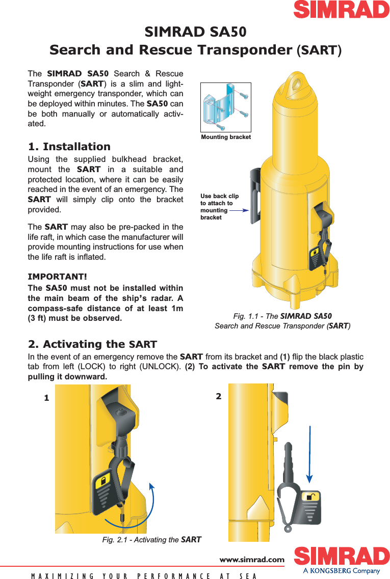 Simrad SA50 SA50 SART User Manual SART Instruction Sht 1 0