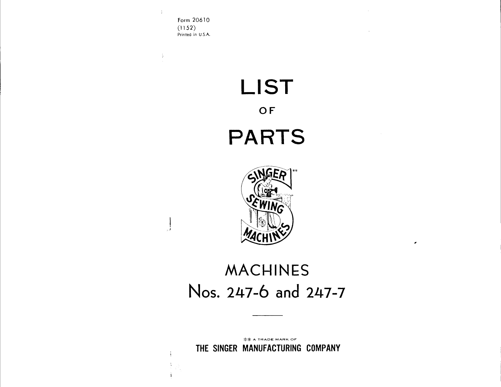 Singer 247 6 Users Manual
