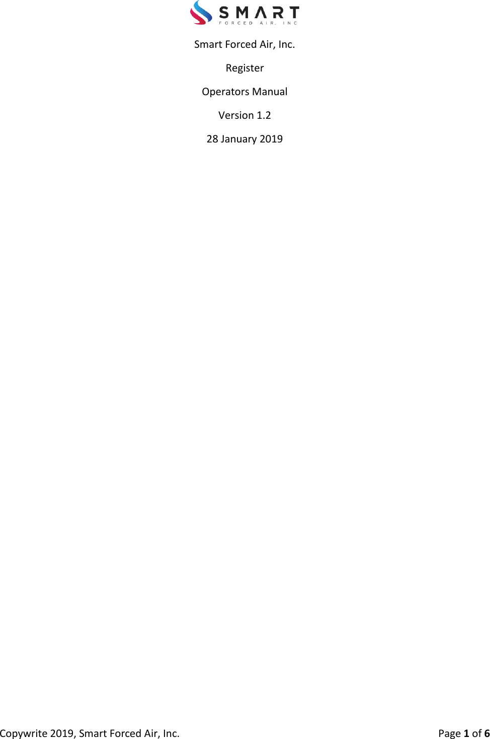 Smart Forced Air SFA2019REG4A1 Register User Manual
