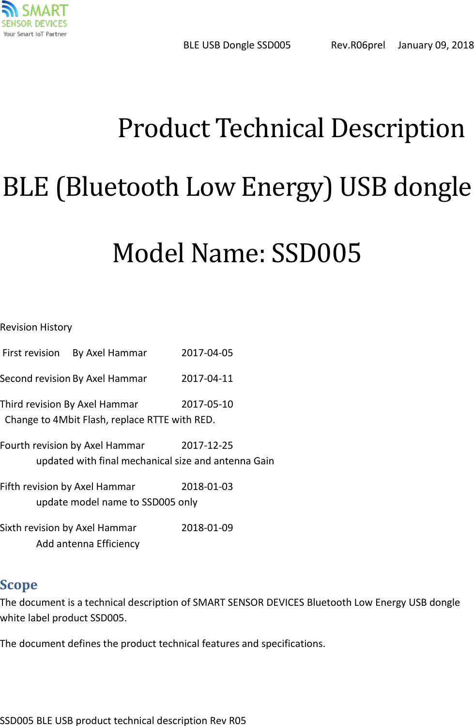 Smart Sensor Devices in Sweden SSD05 Smart USB Dongle User Manual