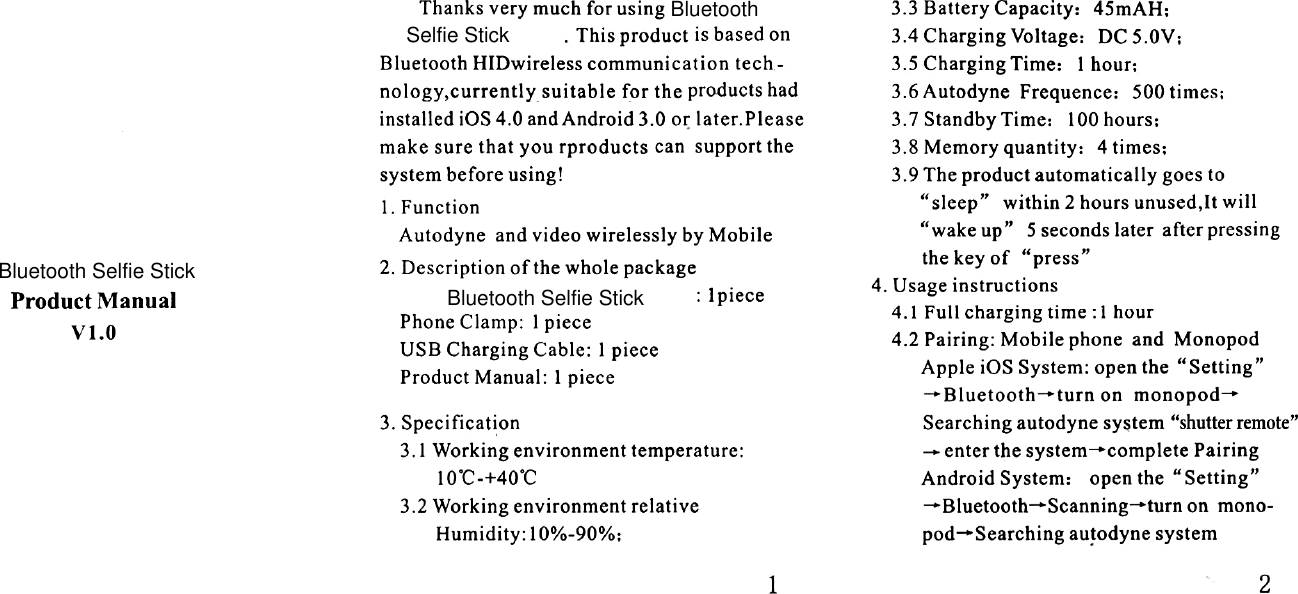 Smart Technology STM22 Bluetooth Selfie Stick User Manual 20 x 25 1