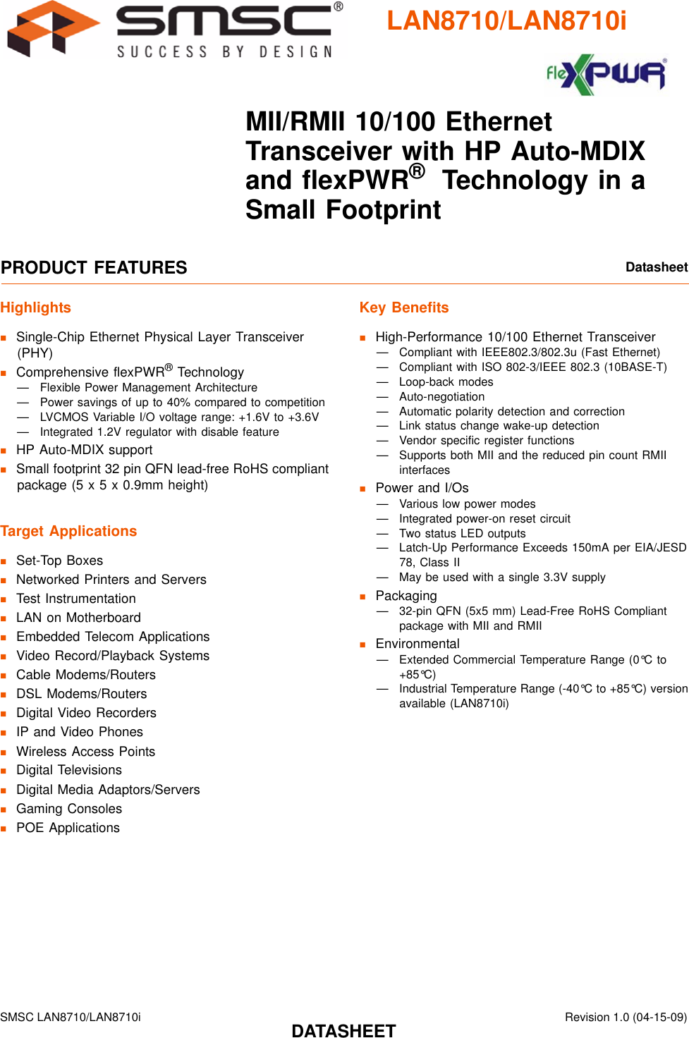 Smsc Flexpwr Lan8710 Users Manual LAN8710/LAN8710i MII/RMII 10/100 ...