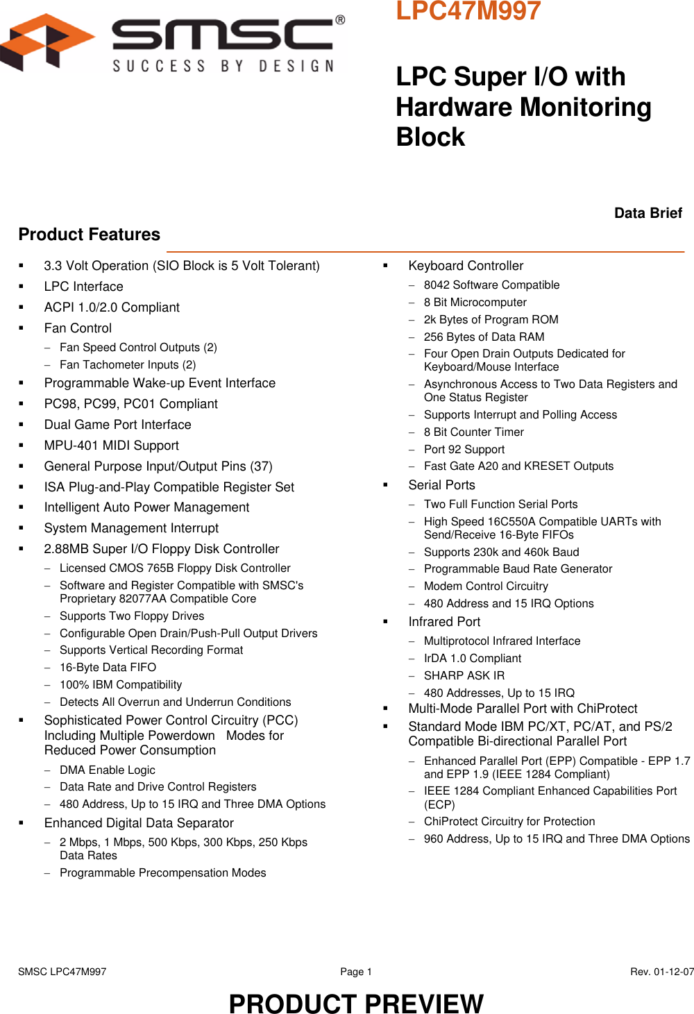 Smsc Lpc47M997 Users Manual LPC Super I/O With Hardware Monitoring ...