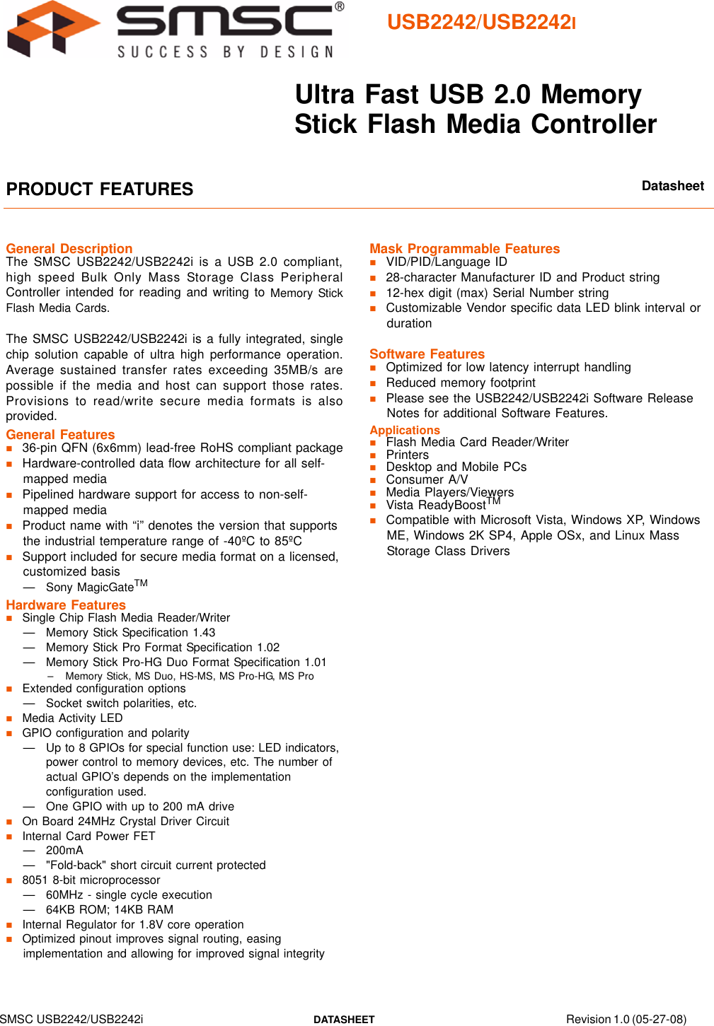 Smsc Usb2242 Users Manual USB2242/USB2242i Ultra Fast USB 2.0 Memory ...