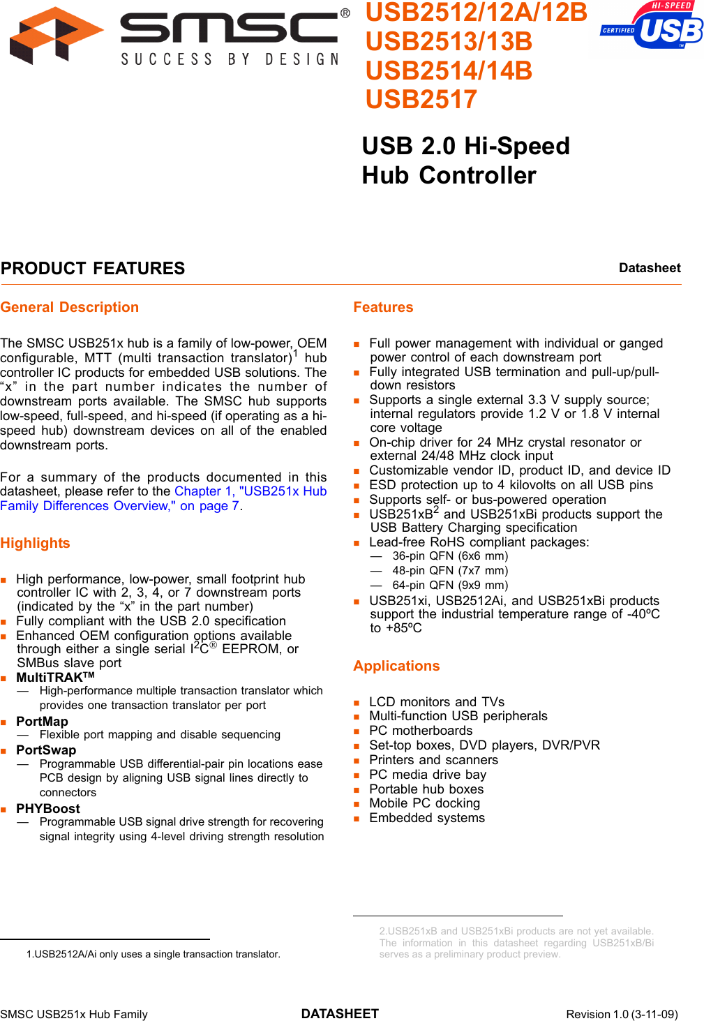 Smsc Usb2512B Users Manual USB2512/USB2512A/USB2512B, USB2513/USB2513B ...